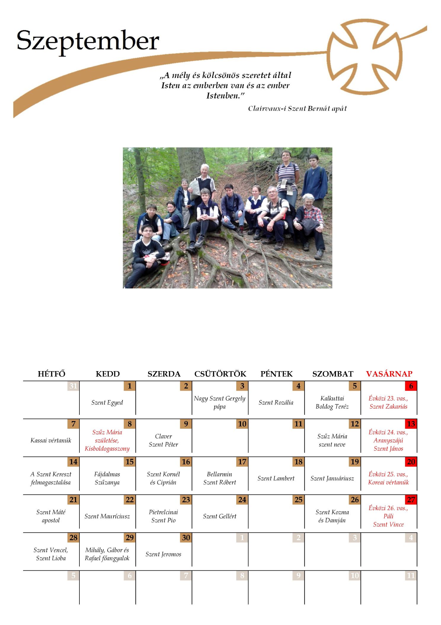 Naptár - Szeptember - Ciszterci Nővérek - Kismaros